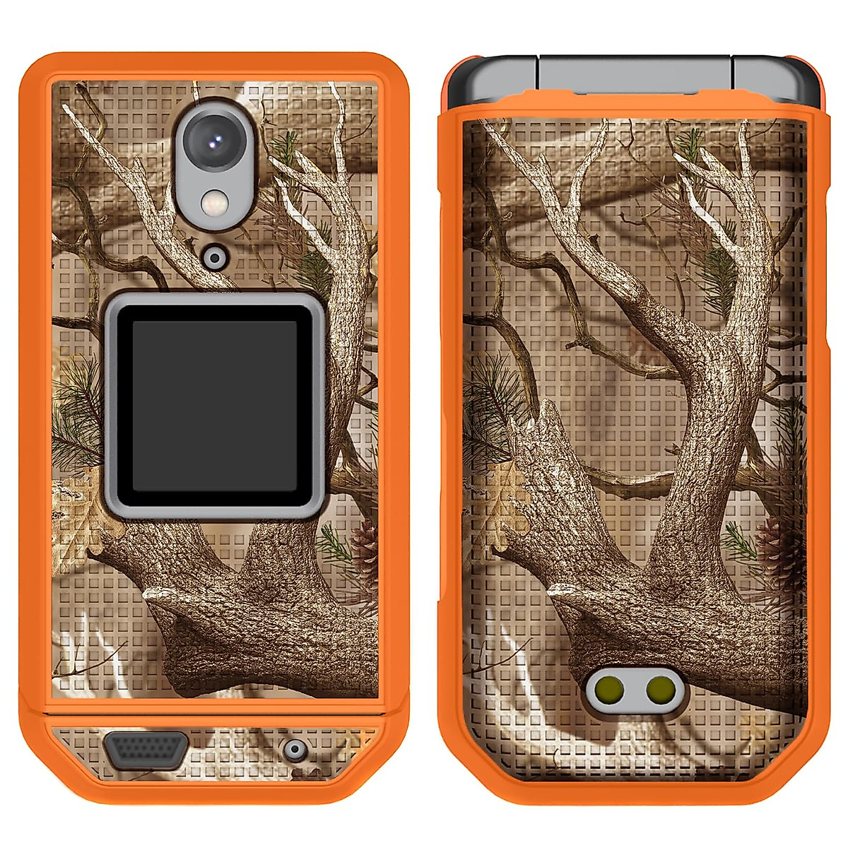 Nakedcellphone Case for CAT S22 Flip Phone, [Hunter Camouflage] Slim Hard Shell Protector Cover - Orange Camo