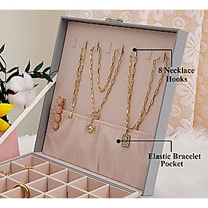 misaya Earrings Jewelry Box Women 50 Slots Jewelry Organizer, Earring Holder Box for Earrings Rings Necklace, Gift for Women, Mother, Grey