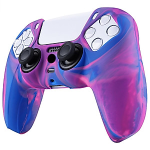 PlayVital Tri-Color Pink & Purple & Blue Camouflage Anti-Slip Silicone Cover Skin for ps5 Controller, Soft Rubber Case for PS5 Wireless Controller with Black Thumb Grip Caps