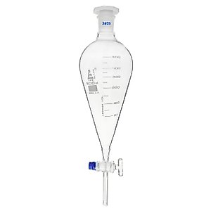 EISCO Squibb Separating Funnel, 500ml - 24/29 Plastic Stopper, Glass Key Stopcock, Graduated - Borosilicate Glass
