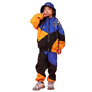 LOLANTA Boys' Girls' Color Block Jacket Track Pants Sets Dance Outfits Sportswear Unisex (8-10 Blue)