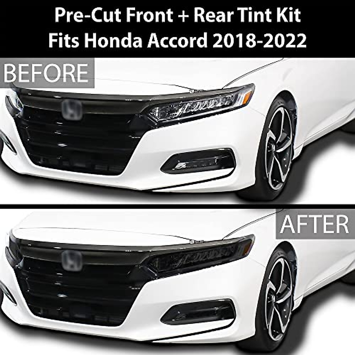 BOGAR TECH DESIGNS - Precut Complete Head Light Tail Light Tint Kit Compatible with Honda Accord 2018-2022, Dark Smoke