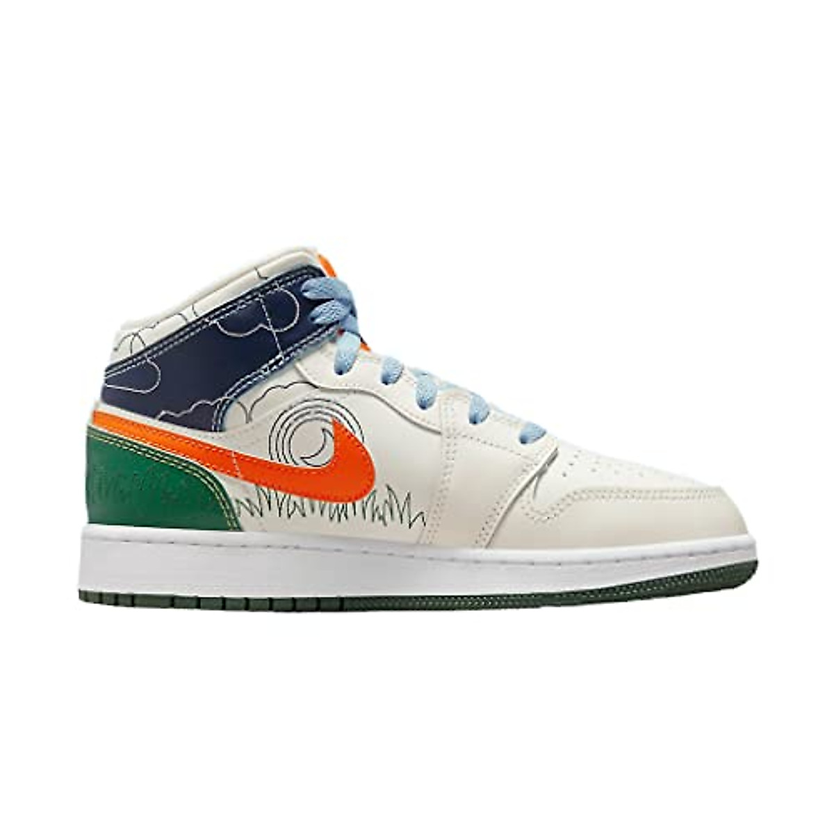Jordan Boy's Air Jordan 1 Mid SE (Big Kid) Sail/Safety Orange/Psychic Blue 6 Big Kid M