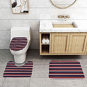 Kuroseha Red White Navy Blue Stripes Nautical Stripe Bathroom Rugs, Ultra Soft Non Slip and Absorbent, Velvet Memory Foam Bath Mat. 3 Piece Bathroom Rug