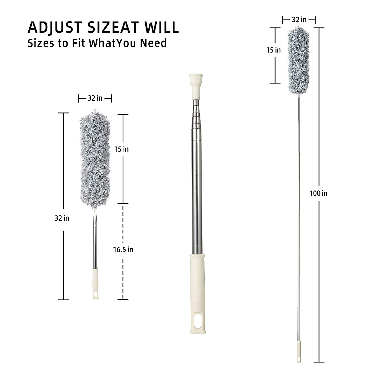 ZZ LAZYCOTTAGE Microfiber Duster with Extension Pole,Washable Bendable Head Ceiling Fan Duster,15-100 inch Wet or Dry Dust Collect Telescoping Dusters for Cleaning Ceiling Fan,High Ceiling,Furniture