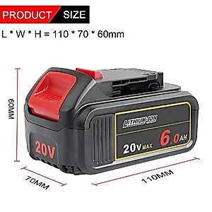 AMICROSS 20V Battery Replacement for Dewalt 20V Battery 6.0Ah, Compatible with DCB206 DCB200 DCB201 DCB204 DCB207 DCB208 DCB210 DCD/DCF/DCG Series MAX XR Cordless Tools Lithium-Ion 2-Pack