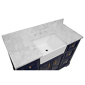 Kitchen Bath Collection Zelda 48-inch Farmhouse Vanity (Carrara/Royal Blue): Includes Royal Blue Cabinet with Authentic Italian Carrara Marble Countertop and White Ceramic Farmhouse Apron Sink
