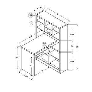 Monarch Specialties 7022, Home Office, Bookcase, Storage Shelves, Set-up, L Shape, Work, Laptop, Laminate, White Computer Desk Left Or Right Facing Corner, 35.5" L x 38" W x 60" H