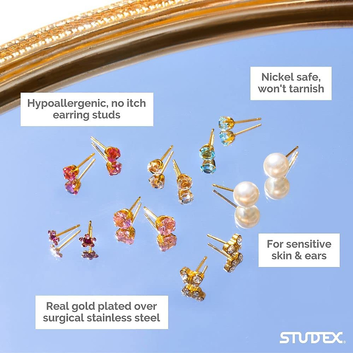 STUDEX Sensitive Stainless Steel Ball Stud Earrings 4mm | Hypoallergenic and Nickel Safe for Sensitive Ears | Surgical Stainless Steel Posts | High Fashion Earrings for Women and Men-PR-622W-S…