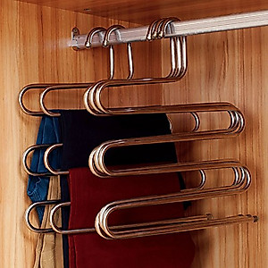 ECOLIFE Sturdy S-Type Multi-Purpose Stainless Steel Magic Pants Hangers Closet Hangers Space Saver Storage Rack for Hanging Jeans Scarf Tie(Set of 2)