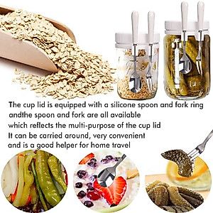 Overnight Oatmeal jars，4 piece set Overnight Oats Containers，with Lids and Pickle Fork ，spoon。16 oz Glass Mason Overnight Oats Jars ，Suitable for Cereal,oats, milk, cereal，fruit