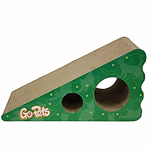 GoPets Premium Cat Scratcher, Wedge Shaped Corrugated Cardboard is Reversible Lasts 2X Longer Includes 1 Pack Catnip, Natural Incline More Ergonomic Than Scratching Post, Cutouts to Hide Toys