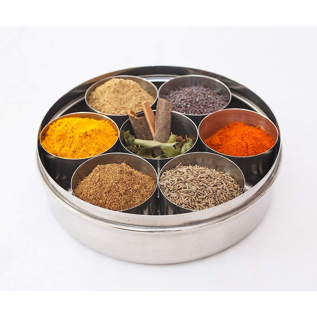 Masala Dabba, Spice Container with Lid Indian Spice Box - Masala Daba - with 7 Compartment for Spices Organising 8 Inch
