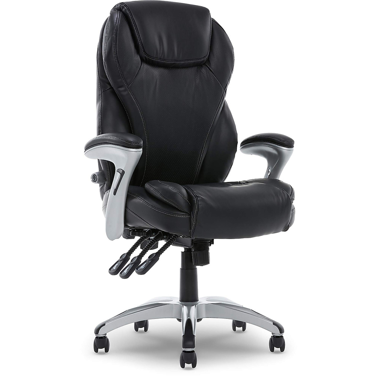 Serta Ergonomic Leather Computer Chair with Layered Memory Foam, Contoured Lumbar, Pillowed Headrest Executive Adjustable Office, Black 25.25D x 29W x 44.5H in