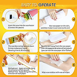 Roll on Wax, Wax Roller Kit for Hair Removal, Honey Roller Waxing Kit Include 2 Honey Soft Wax Cartridge & 100 Non-Woven Wax Strips, Portable Pink Wax Heater Machine for Women & Men, Waxing Roller Kit
