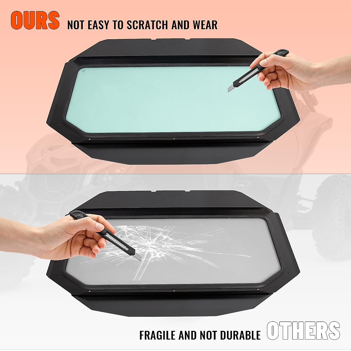 ECOTRIC Full Glass Windshield + Sun Visor Compatible With 2017 2018 2019 2020 2021 2022 2023 Can Am X3 Maverick all models, Tough & Durability