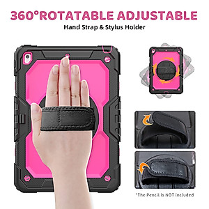 BLOSOMEET Case for iPad 9th Generation 2021 10.2 Inch with Tempered Glass Screen Protector & Pencil Holder,Protective Kids iPad 7th/8th Gen Cover 2020 2019 w/Stand Hand Shoulder Strap,Rosered