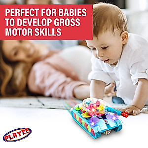 Playee Light Up Transparent Toy Tank – Baby Toys with Music and Lights – 8” Battery Operated Toddler Toys – Sensory Toys for Boys and Girls – Baby Boy Toys for Endless Fun