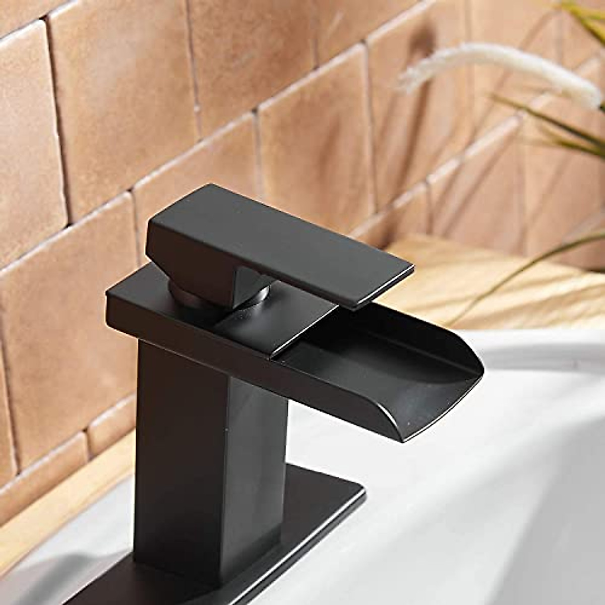 Black Faucet Bathroom, Bathfinesse Matte Black Bathroom Sink Faucet with Pop-up Drain and 2 Supply Hoses, Stainless Steel Lead-Free Faucet for Bathroom Sink Basin Vanity