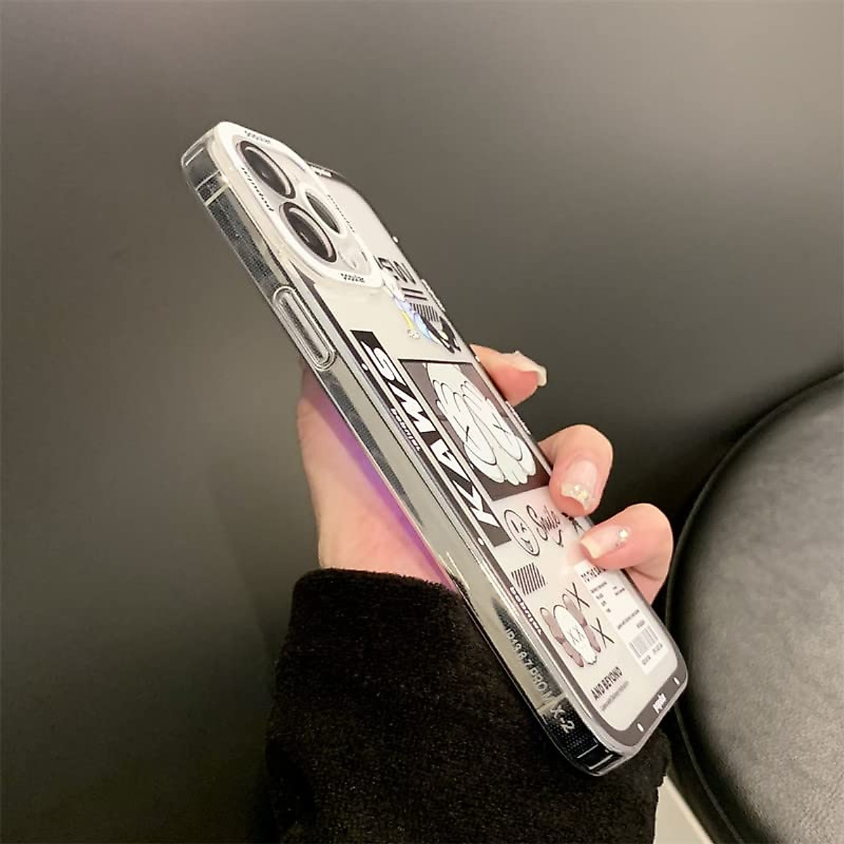 Cool Clear Case Compatible with iPhone 13 Mini for Mens and Womens,Clear Case with Cartoon Street Fashion Pattern Design Slim Soft Silicone Protection Phone Cover (White,13 Mini)