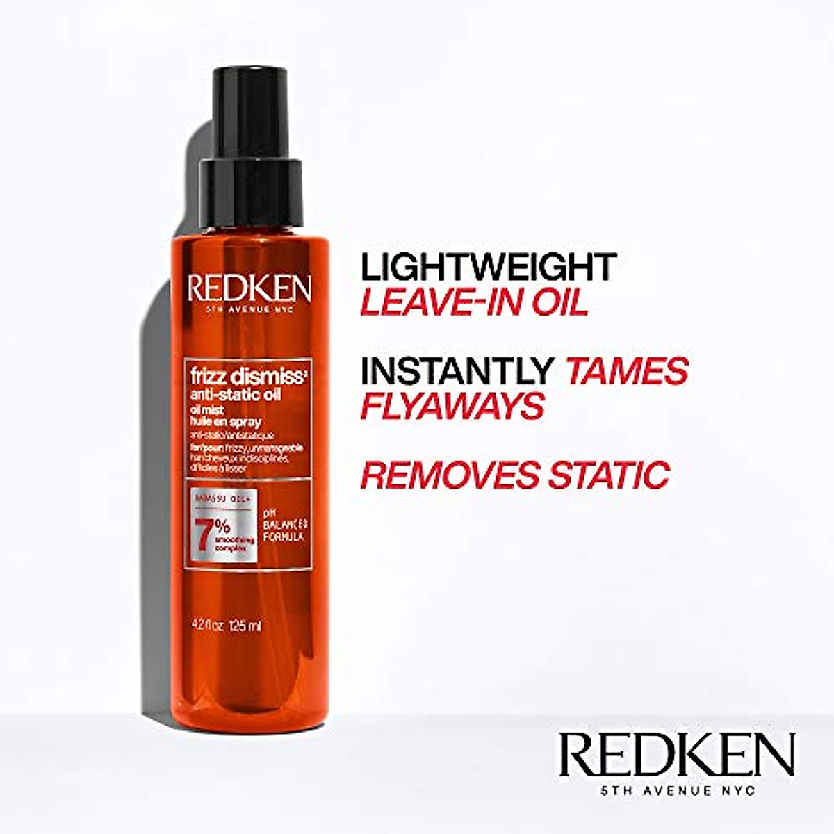 Redken Frizz Dismiss Anti-Static Oil Mist | Frizz Control for All Hair Types | Tames Flyaways & Anti Frizz | With Babassu Oil | Sulfate Free | 4.2 Fl Oz