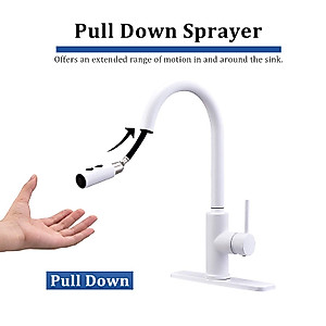 Peppermint Kitchen Sink Faucet Pull Down Matte White Kitchen Faucets with Pull Out Sprayer High Arc Single Handle White Faucet for Kitchen Sink Brass