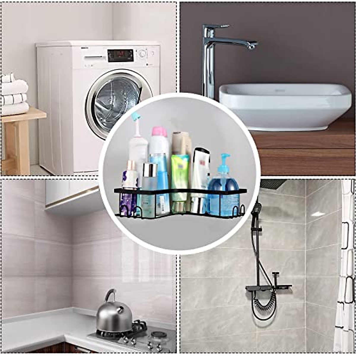 YISUN Corner Shower Caddy,Shower Organizer Corner Stainless Steel Bathroom Shower Caddy No Drilling Shower Shelves Corner with Toothbrush Holder,Soap Holder for Inside Shower,Matte Black