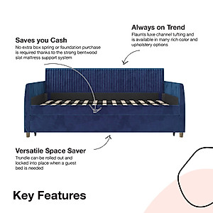 Mr. Kate Daphne Upholstered Daybed with Roll Out Trundle, No Box Spring Needed, Twin/Twin Size, Blue Velvet