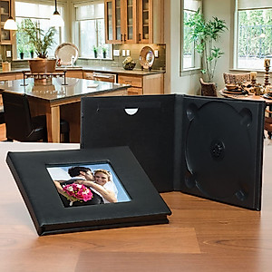 Black Leatherette Deluxe Single CD/DVD Holder with 3" x 3" Photo