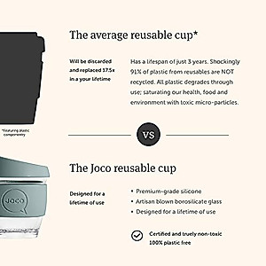 JOCO Cup 12oz - Eco-innovative Borosilicate Glass Reusable Classic Cup - Travel Mug with Silicone Lid Compatible Roll Straw (Black)