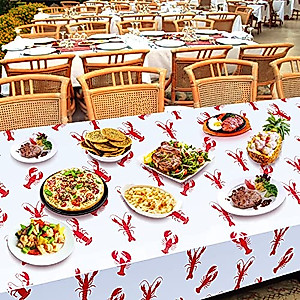 Touman Crawfish Tablecloth Birthday Party Lobster Table Covers White and Red Crawfish Table Cloth for Party Decoration Supplies, 108 x 54 inches (2)