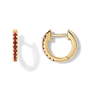 PAVOI 14K Gold Plated Sterling Silver Post Huggies | Cubic Zirconia Huggie Earrings for Women | Garnet Stones, Yellow Gold