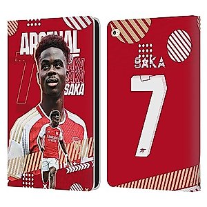 Head Case Designs Officially Licensed Arsenal FC Bukayo Saka 2023/24 First Team Leather Book Wallet Case Cover Compatible with Apple iPad Air 2 (2014)