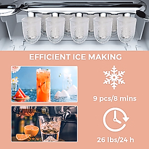 MAT Expert Countertop Nugget Ice Maker, 26LBS/24H, 9 Cubes in 8 Min, Bullet-Shaped Ice Makers, 1.6L Water Tank & 1.6L Bucket, Scoop, Self-Clean Compact Tabletop Ice Maker for Home/Bar/Office (Red)