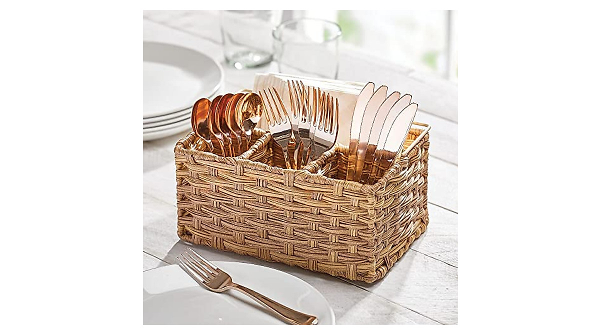 mDesign Woven Cutlery Storage Caddy for Kitchen & Pantry