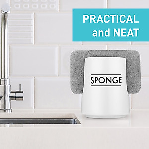 Sponge Holder for Sink - Dish Sponge Caddy for Kitchen Sink with Sponge - Farmhouse Sink Sponge Holder made of White Ceramic Porcelain - Kitchen Sink Organizer for Sink Accessories