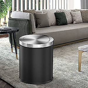 4 Gallon Black Stainless Steel Bathroom Trash can Garbage can Wastebasket Bin with Lids for Kitchen Bedroom Living Room Office(Black)