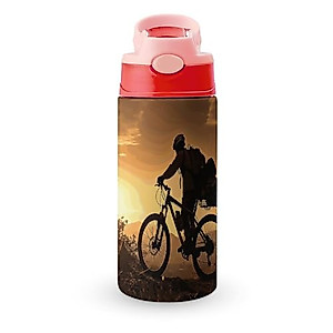 Stainless Steel Water Bottles Mountain Bike in The Evening Travel Water Cups with Handle And Silicone Straw Drinking Cup with Leak Proof Lid Thermo Travel Mug for Women Men
