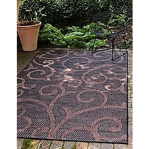 Unique Loom Outdoor Botanical Collection Area Rug - Vine (5' 1" x 8' Rectangle, Chocolate Brown/ Black)