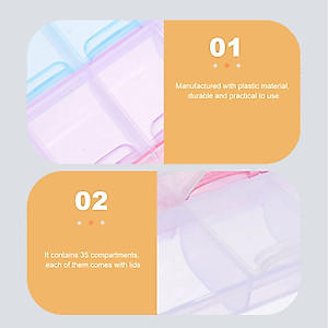 COHEALI Box 35 Cosmetic Sequin Bead Jars Clear Case Refillable Display with Plastic up Lids Art Pills Compartments DIY Grids Containers Supplies Container Bottles Diamonds Tool