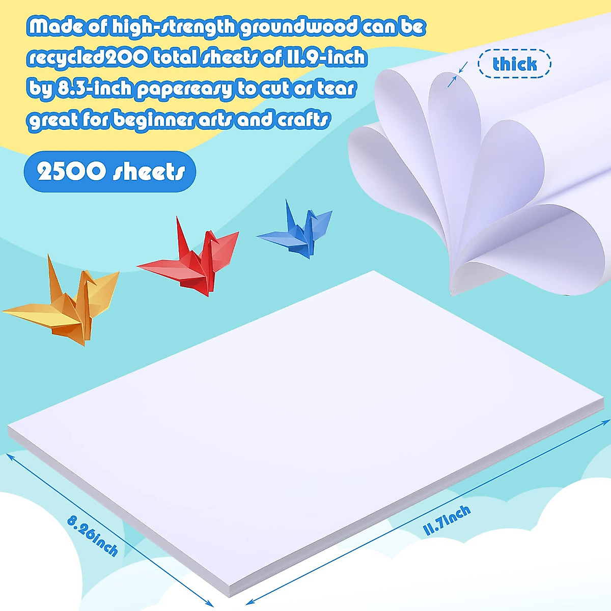 2500 Sheets Construction Paper 9" x 12" Construction Paper Classroom Construction Paper Bulk A4 Drawing Paper for Kids Drawing Art School Classroom Decoration Teacher Supplies (White)