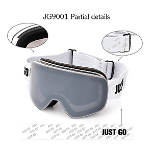 JUST GO Ski Goggles for Skiing Dual-Layer Anti-Fog 100% UV Protection lens Snowboard Goggles, White Frame/Gray Lens (VLT 18.6%)