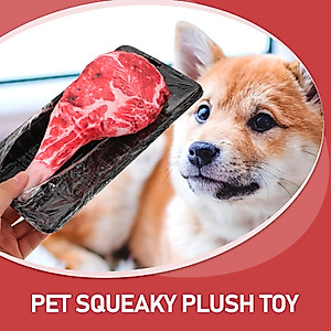 LUOZZY Plush Dog Chew Toy Simulation Beef Steak Puppy Squeaky Toy Stuffed Steak Shaped Dog Teething Toy for Small Medium Dogs PuppyPlaying Pet Supplies