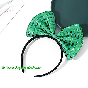 DRESBE Green Sequins Bowknot Headbands St. Patrick's Day Headband Festival Costume Accessories for Women and Girls(Pack of 2)