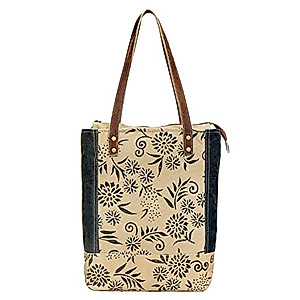 Ruzioon Upcycled Canvas & Cowhide Tote Bag, Upcycled Canvas & Leather Shoulder Bag, Upcycled Canvas Hand Bag for Women’s