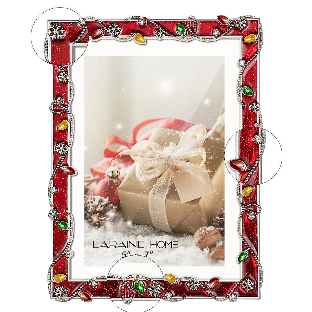 LARAINE 5x7 Picture Photo Frame Christmas Metal 2024 Christmas High Definition Glass Display Pictures for Tabletop Home Decorative Holiday Gift (Red, 5x7)