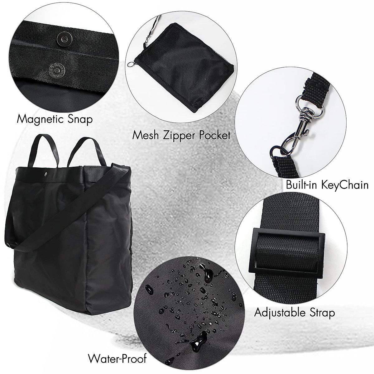 Lightweight Tote Bag for Travel Gym Shopping Work - Black