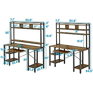 SEDETA Computer Desk, 55" Gaming Desk with LED Lights and Hutch, Computer Desk with Storage Shelves, Keyboard Tray & Monitor Stand, Home Office Desk, Gamer Desk PC Table, Rustic Brown