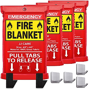 JJ CARE Fire Blanket – 4 Packs with Hooks – Emergency Fire Blanket for Home & Kitchen, High Heat Resistant Fire Suppression Blankets for Home Safety, Kitchen, and Camping
