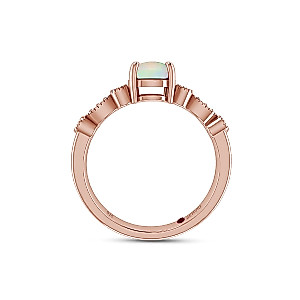 GEMVIO Collection 3/5 CT 6MM Round Natural White Opal Gemstone & Diamond Vintage Style Ring,in 14K Rose Gold Over Sterling Silver Engagement Wedding Bridal Ring(0.60 Cttw)-7